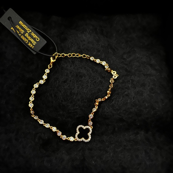 Rachel Zoe | Jewelry | Nwt Rachel Zoe Black Clover Cubic Zirconia Gold Sterling Silver Bracelet ...